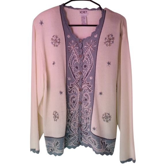 Koret | Sweaters | Vtg Koret White Blue Snowflake Beaded Embroidered ...